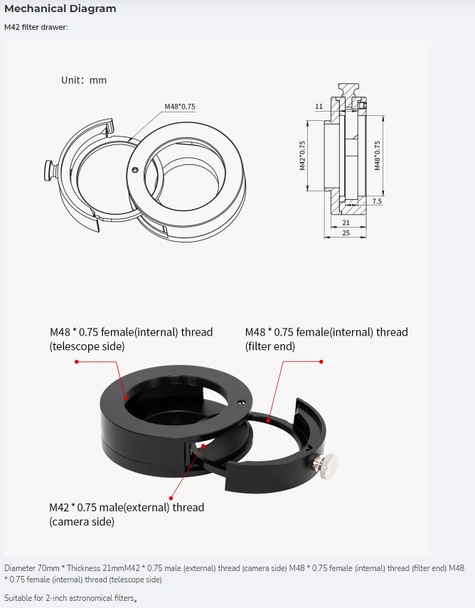 ZWO 2″ Filter Drawer with M42 male / M48 female Connections - Mark II ...