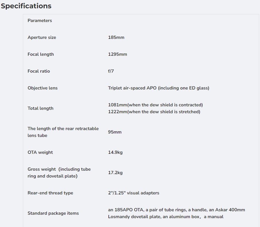 Askar 185 F/7 Triplet APO Refractor - Rother Valley Optics Ltd