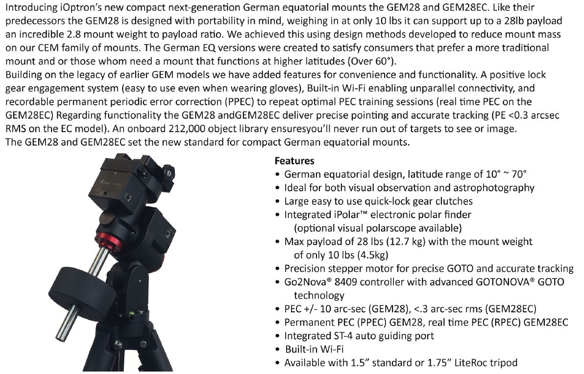 iOptron CEM28 German Equatorial Mount & Tripod - Rother Valley Optics Ltd