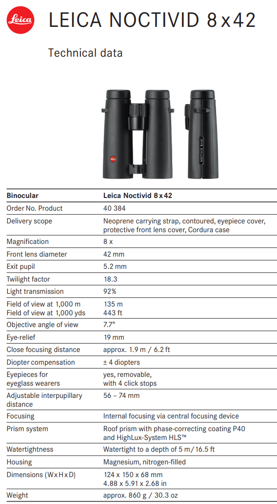 Leica Noctivid 8 x 42 Binoculars In Black - Rother Valley Optics Ltd